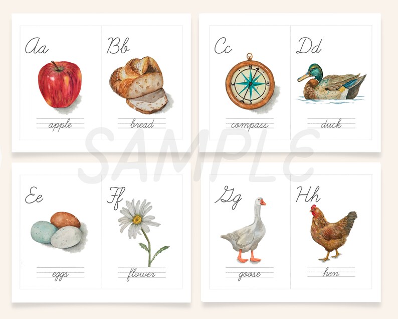 ABC Alphabet Cards Printable, Watercolor Nature Homestead Homeschool ...