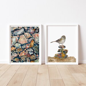 Bird, Sparrow, Stacked Rocks, Watercolor Wall Art Print, Bird Painting ...