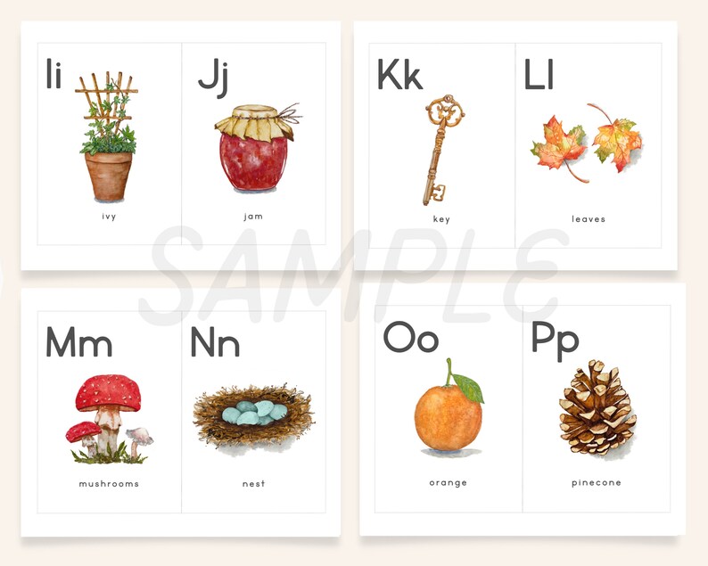 ABC Alphabet Cards Printable, Watercolor Nature Homestead Homeschool ...