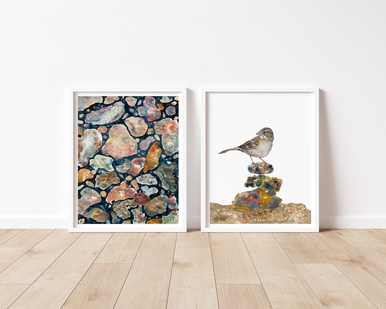 Rock Watercolor Wall Art, Abstract River Rock Painting, Geology Wall ...