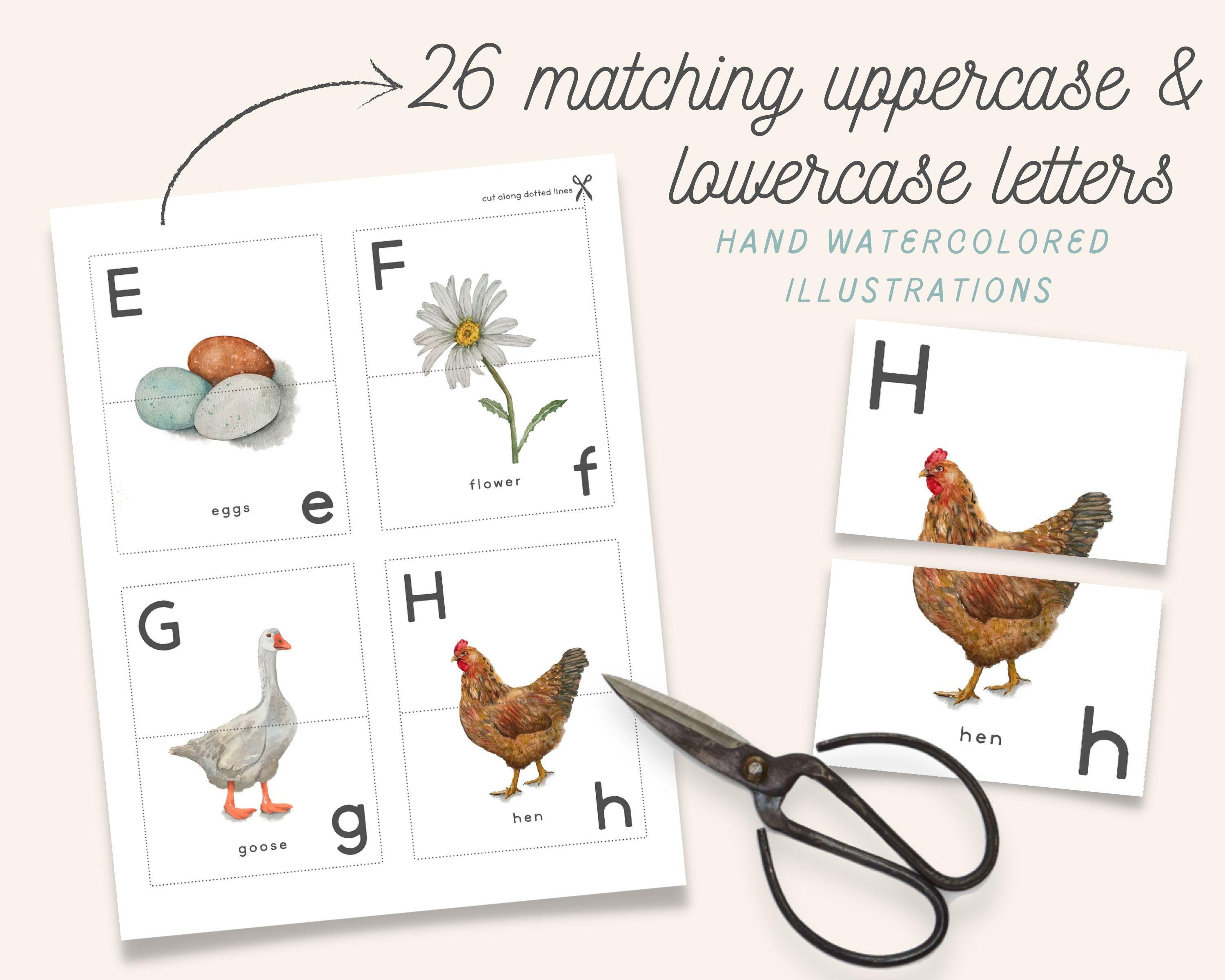 ABC Alphabet Match Puzzle Activity Printable, Watercolor Nature ...