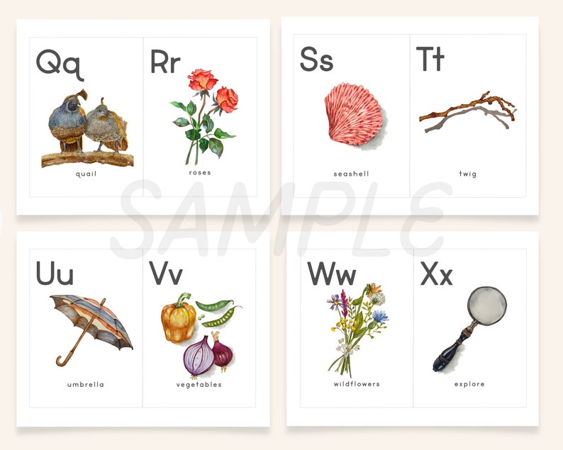ABC Alphabet Cards Printable, Watercolor Nature Homestead Homeschool ...
