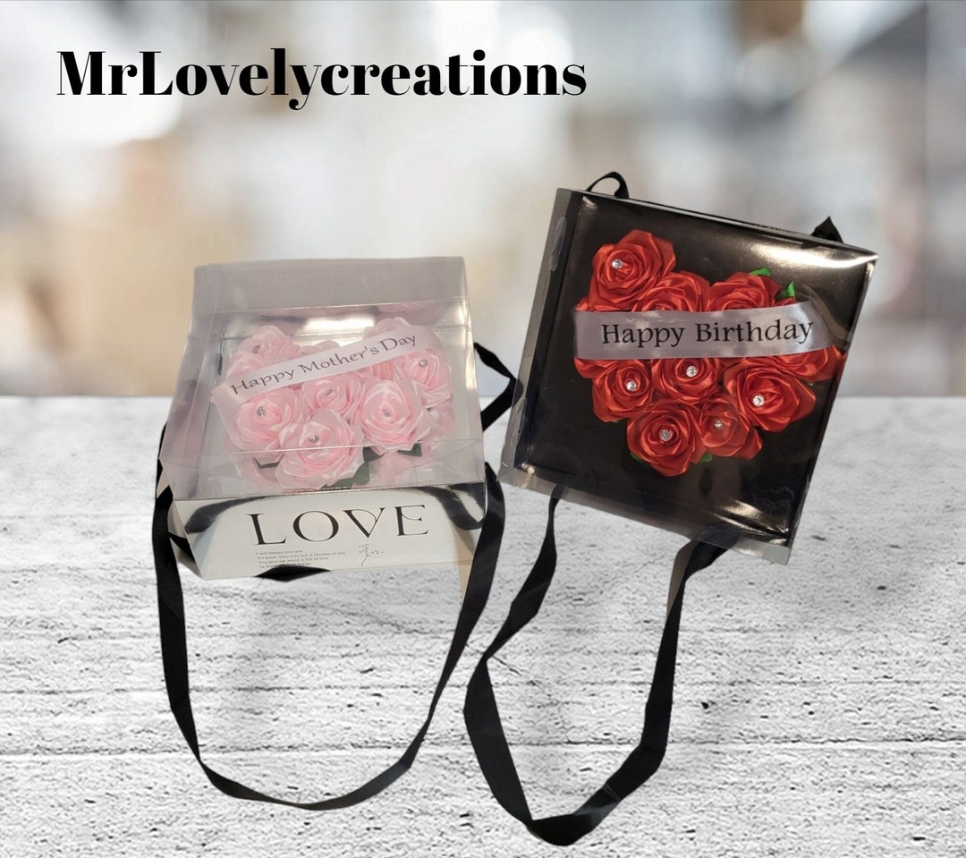 Gift Box Heart Shape Eternal Rose Box, Forever Roses, Ribbon Roses ...
