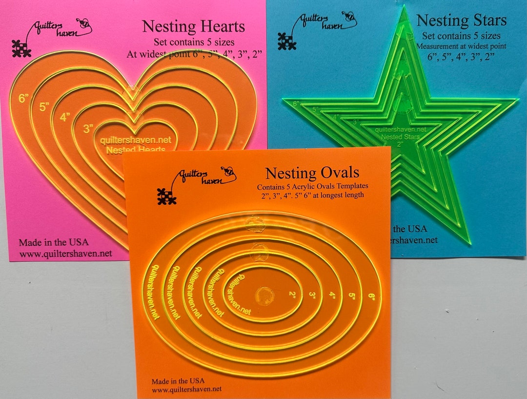 Hearts, Stars and Ovals Nesting Acrylic Templates for Quilters and ...