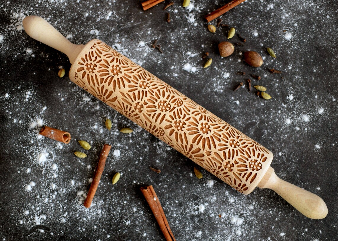DAISES Rolling Pin Embossing Rolling Pin Engraved Rolling - Etsy