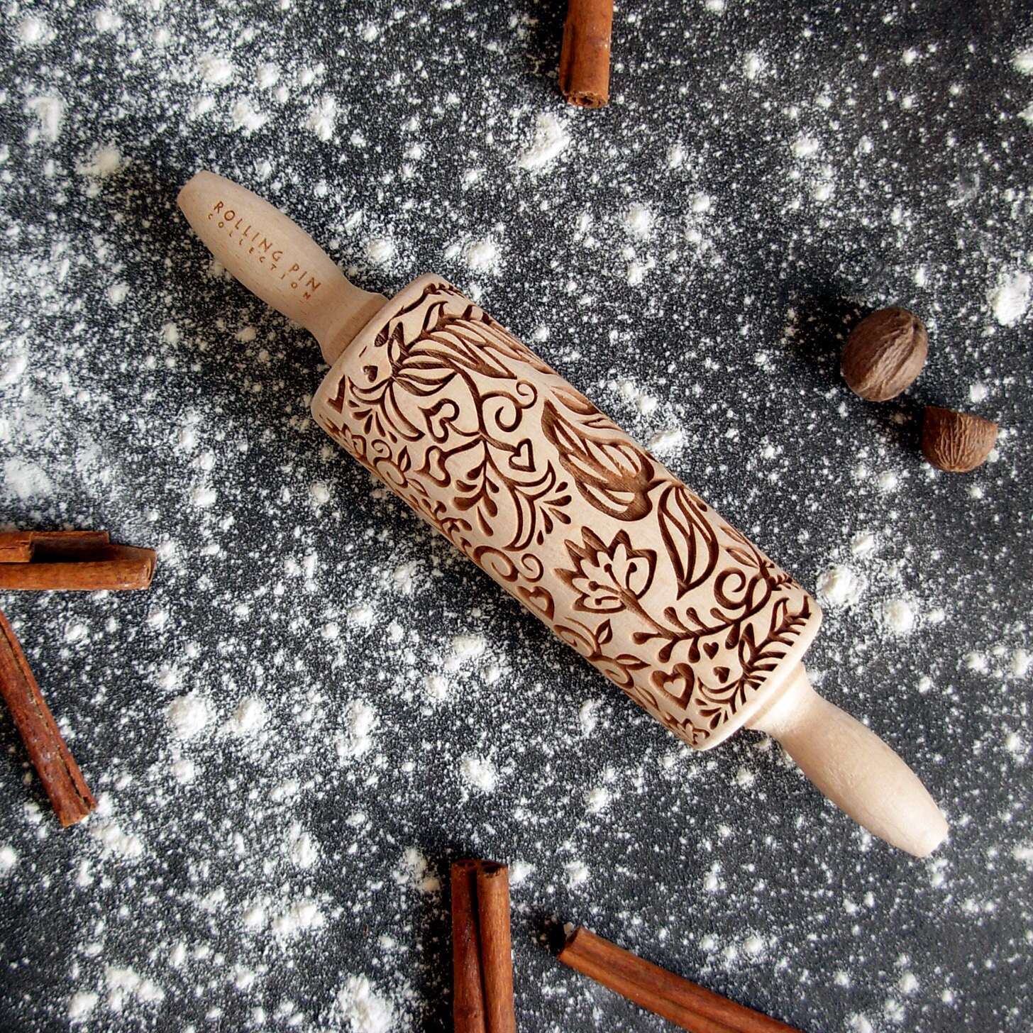 FLOWERS&HEARTS rolling pin kjevle kaulin kavel rouleau à | Etsy