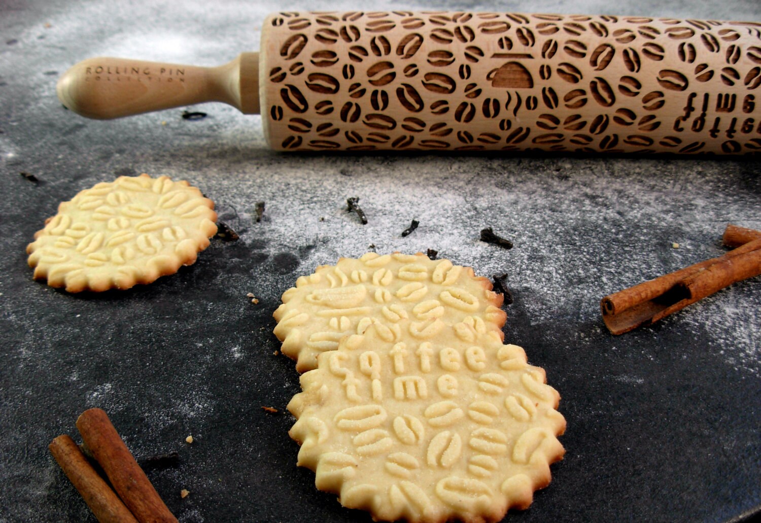 COFFEE TIME Rolling Pin Embossing Rolling Pin Laser Engraved - Etsy