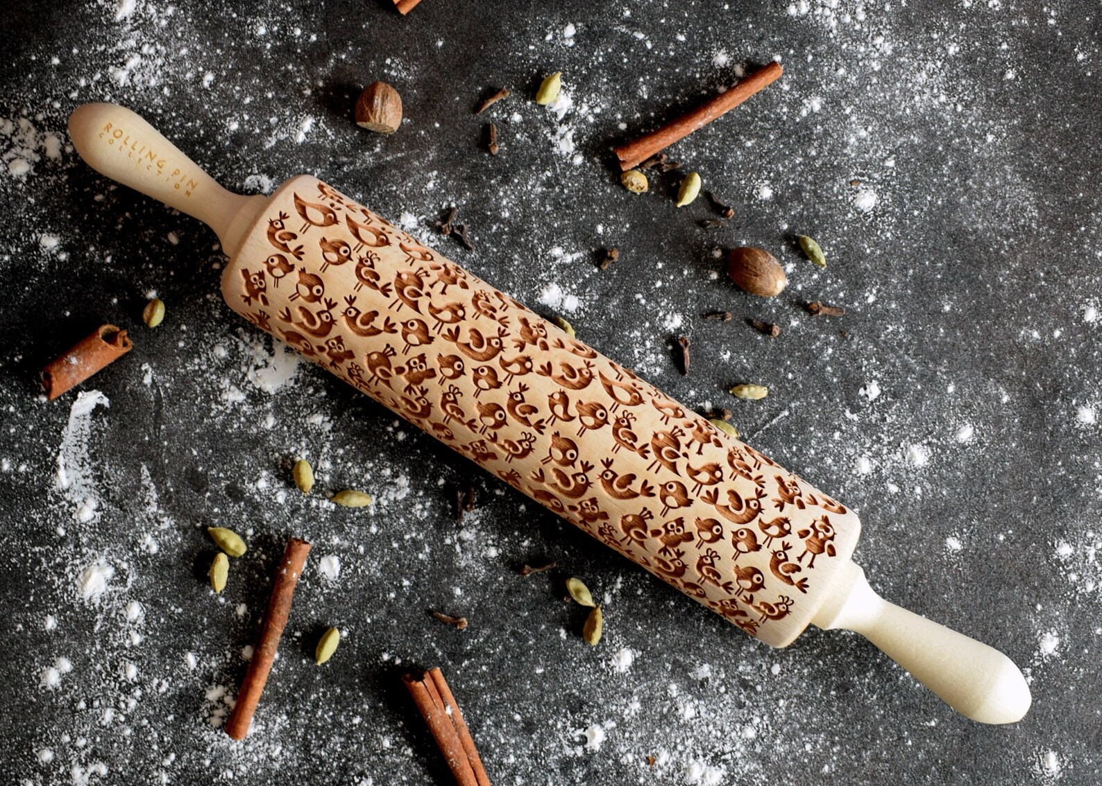 FUNNY BIRDS Rolling Pin Embossing Rolling Pin Engraved - Etsy