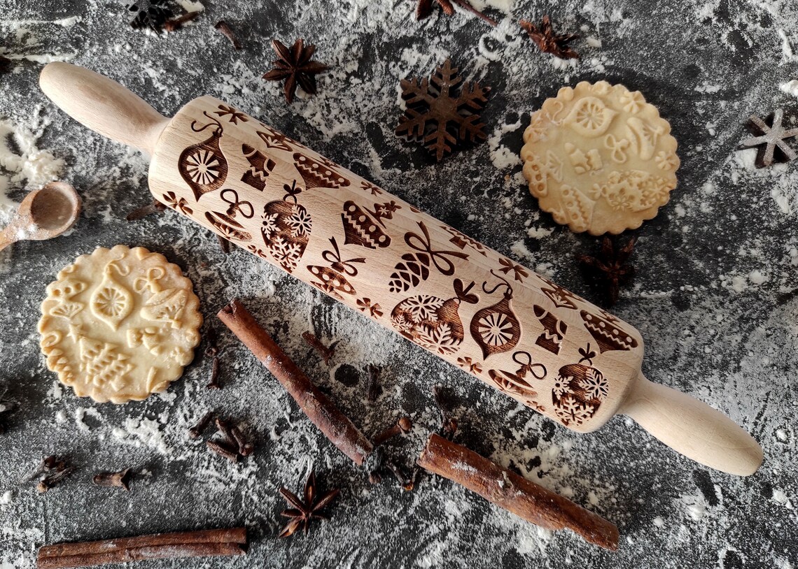 SNOWBALLS Rolling Pin, Embossing Rolling Pin, Engraved Rolling Pin by ...