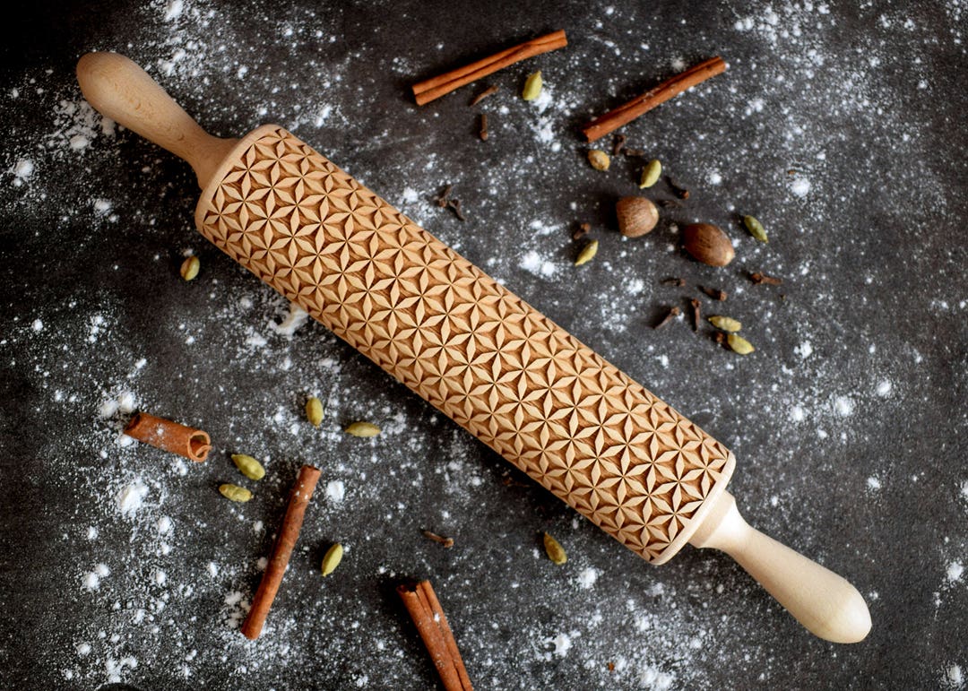 Rolling Pin Engraved GEOMETRIC Austria Rolling Pin, Embossing Rolling ...