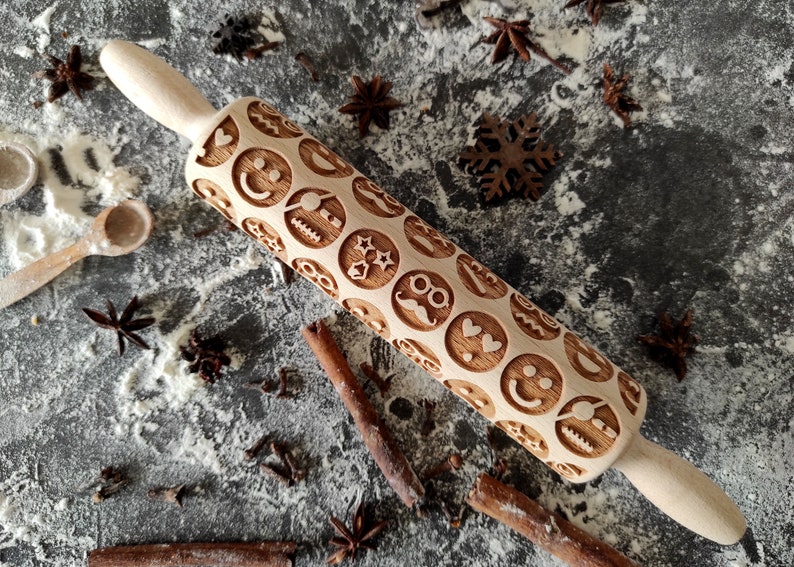 EMOTICONS Rolling Pin, Embossing Rolling Pin, Engraved Rolling Pin by ...