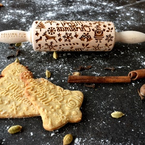 MERRY CHRISTMAS Mini Rolling Pin Embossed, Engraved Rolling Pin for ...