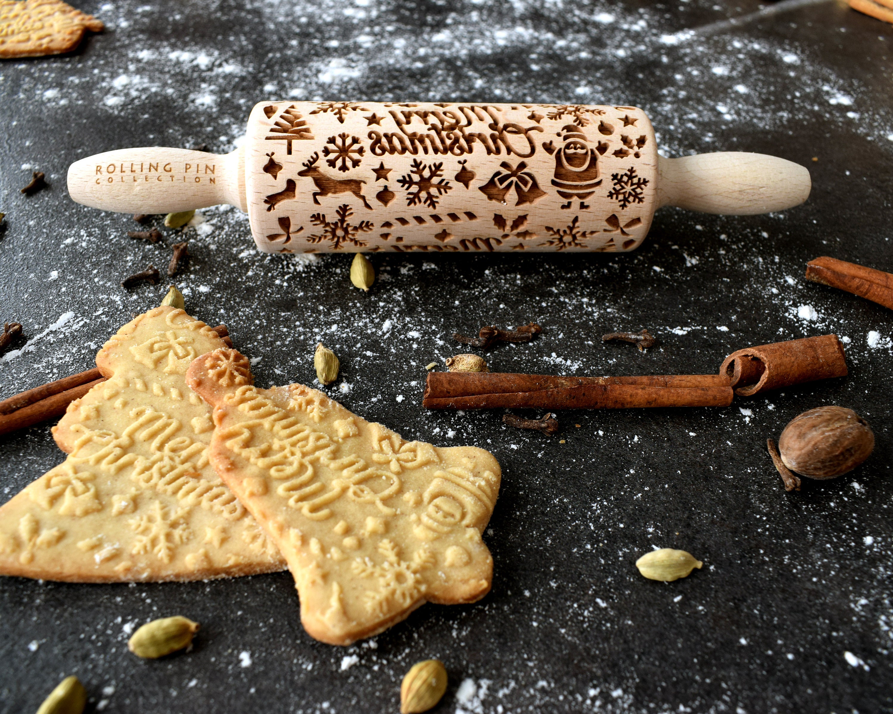 MERRY CHRISTMAS Mini Rolling Pin Embossed, Engraved Rolling Pin for ...