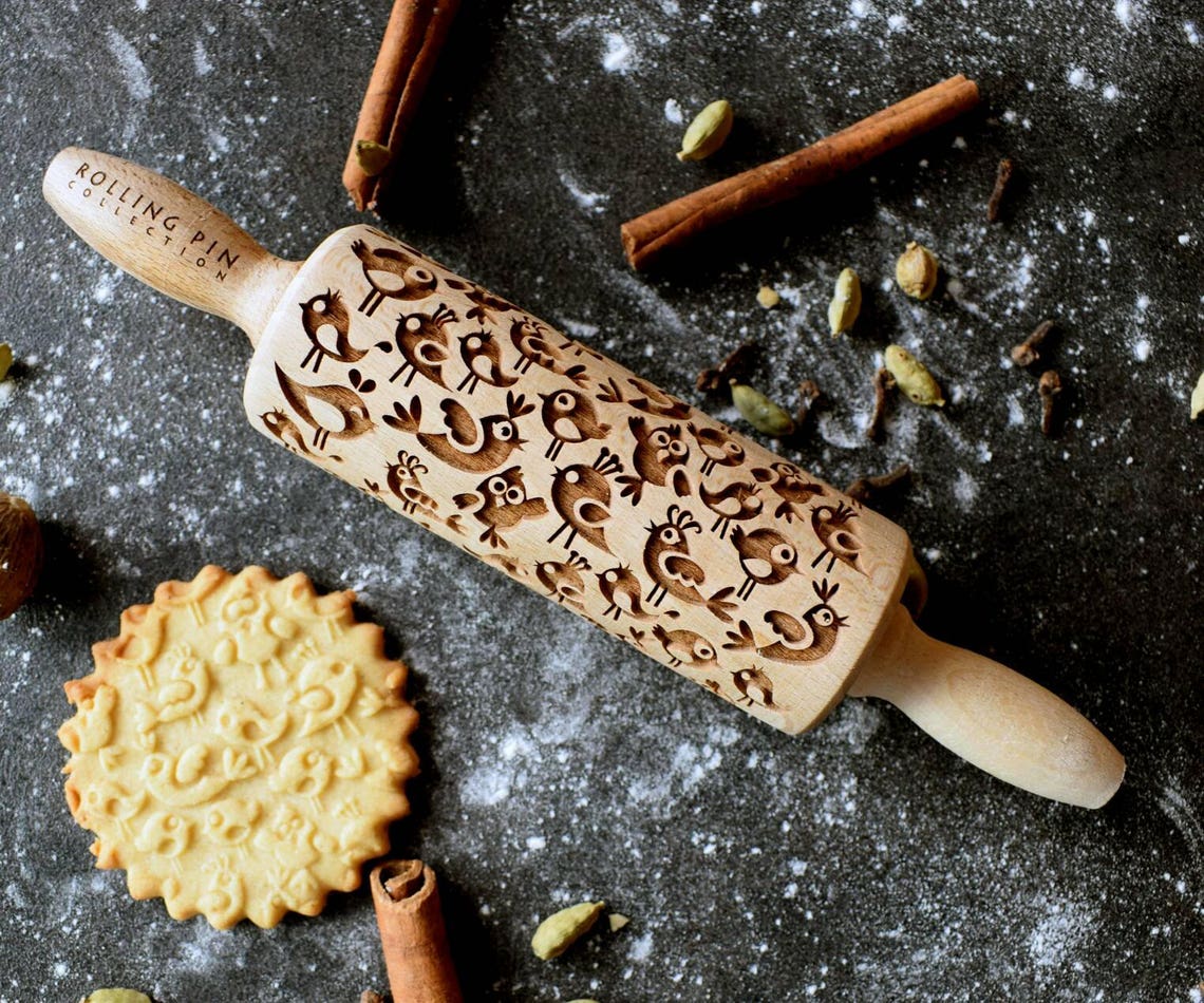 FUNNY BIRDS Rolling Pin, Embossing Rolling Pin, Engraved Rolling Pin ...