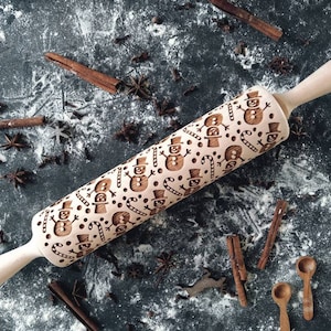 SNOWMAN Christmas Rolling Pin, Engraved Rolling Pingift for Christmas ...