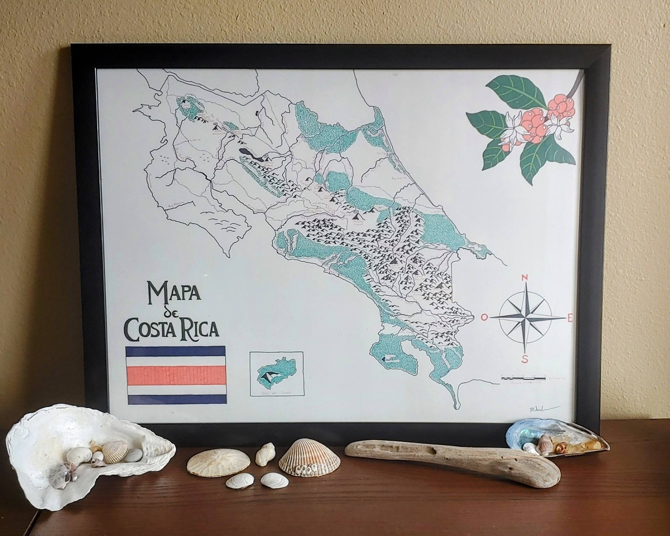 Hand-drawn Map of Costa Rica Fantasy Style Matte Wall Art Print - Etsy