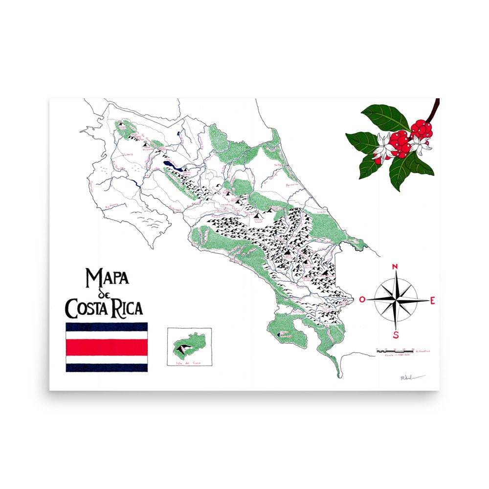 Hand-drawn Map of Costa Rica Fantasy Style Matte Wall Art Print - Etsy