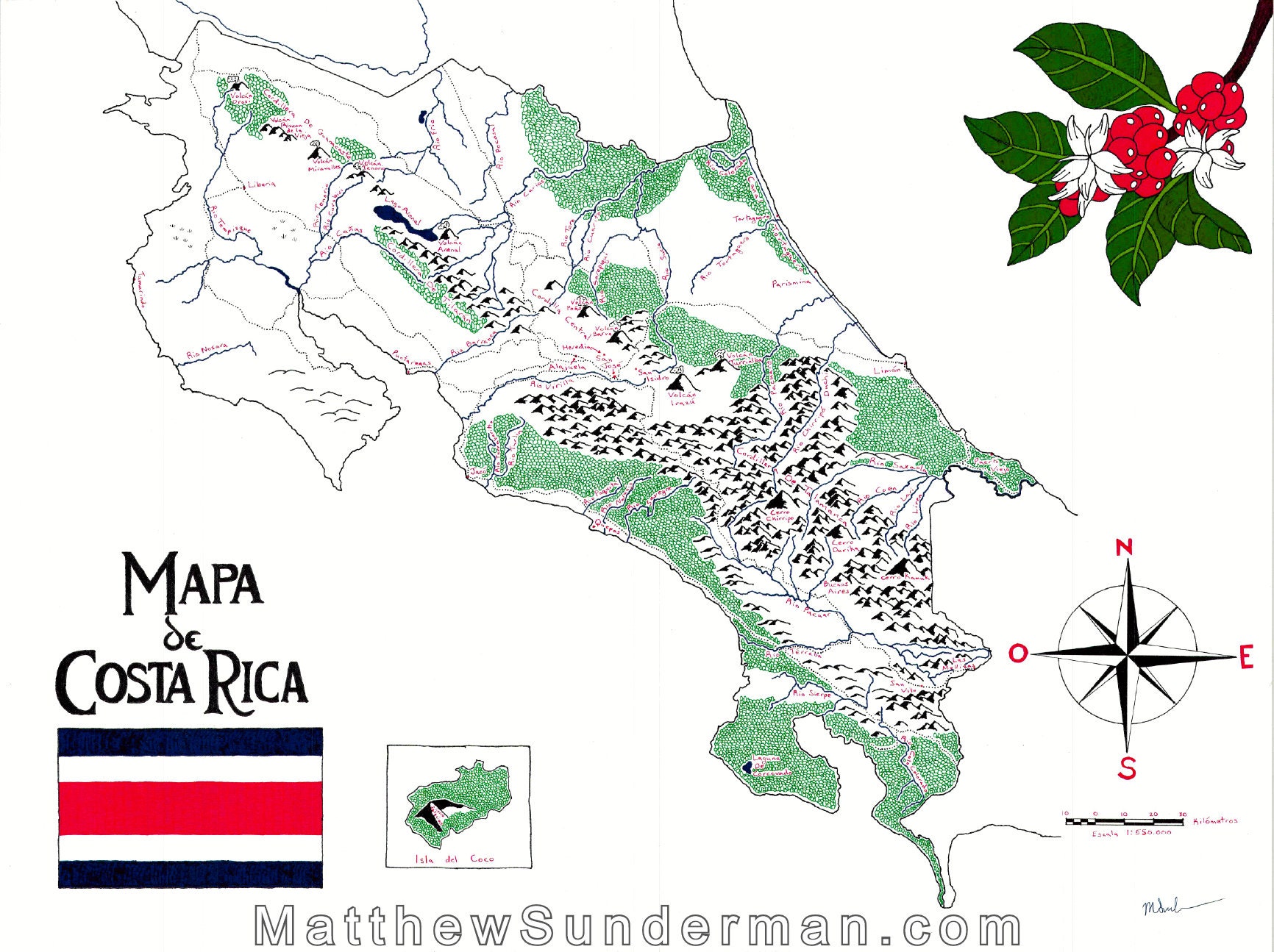 Hand-drawn Map of Costa Rica Fantasy Style High Quality Digital PDF ...