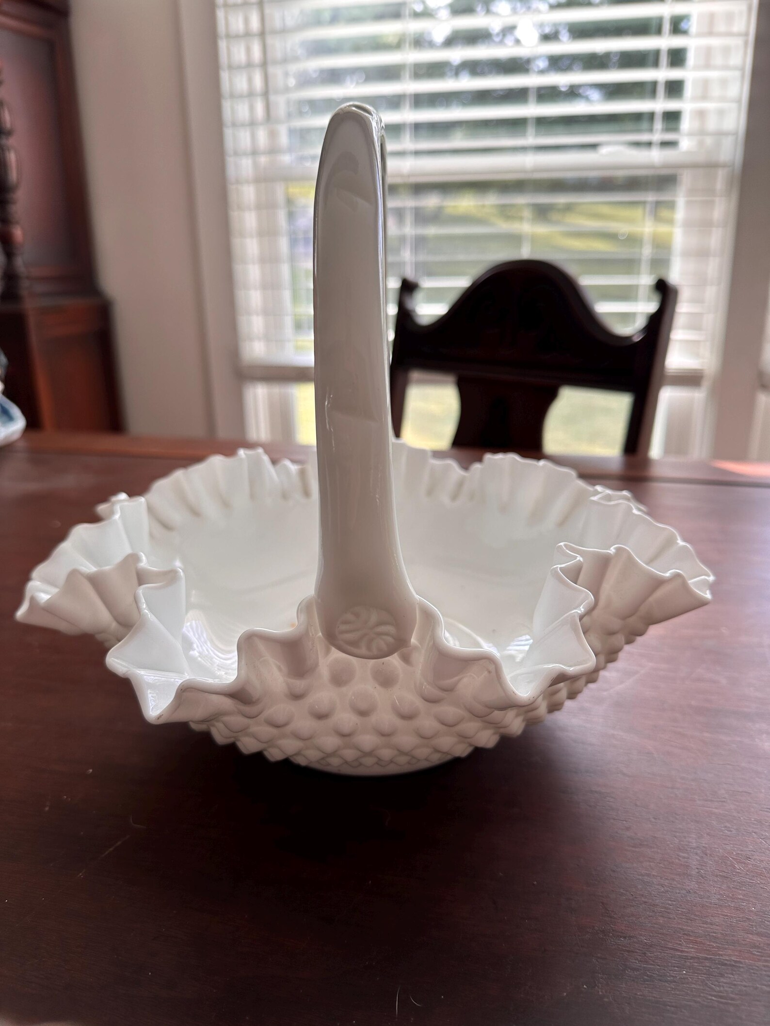 Fenton White Milk Glass Hobnail Large Basket Crimped Edges 11.5 Diam - Etsy