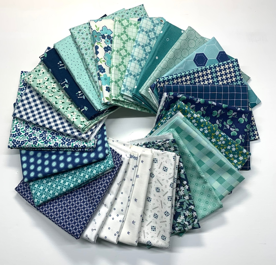 Cottage Curated Fat Quarter Bundle Songbird Denim Mint 26 Fat Quarters ...