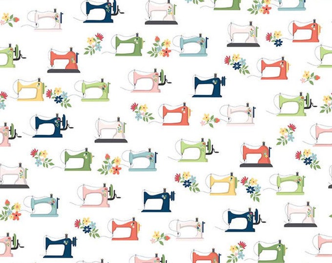 Sew Much Fun Sewing Machines White Cotton Fabric Echo Park Paper Co ...