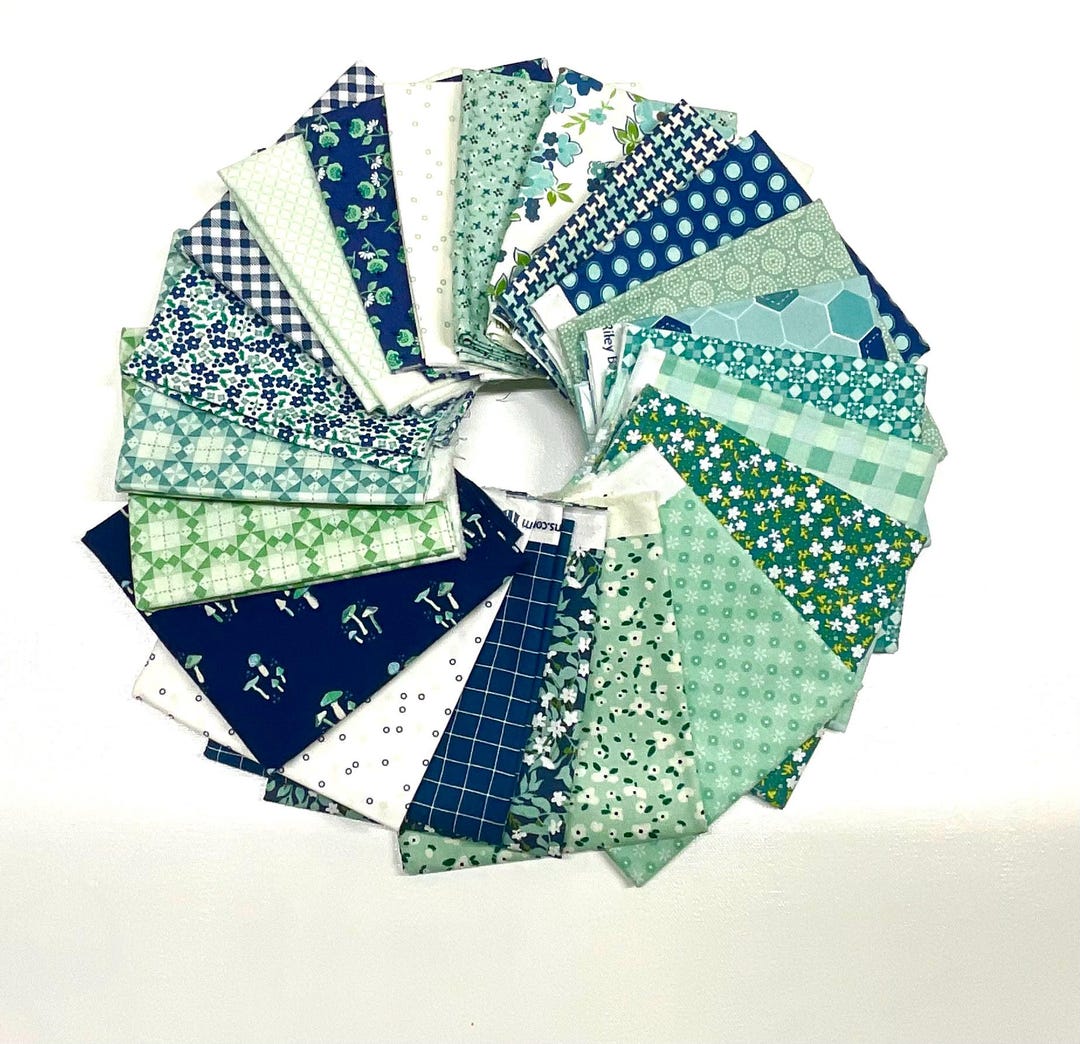 Cottage Curated Fat Quarter Bundle Songbird Denim Mint 22 Fat Quarters ...