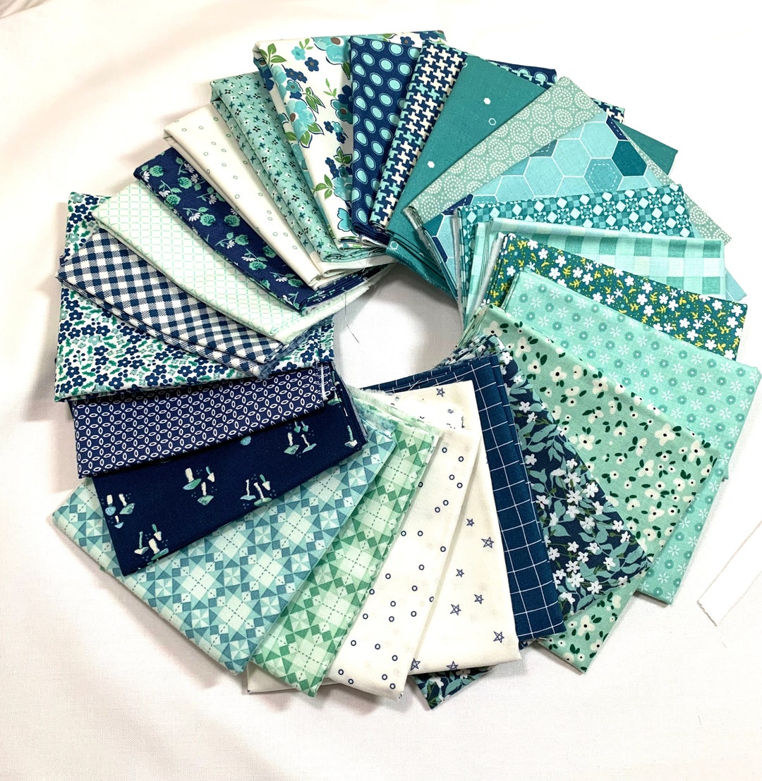 Cottage Curated Fat Quarter Bundle Songbird Denim Mint 25 Fat Quarters ...