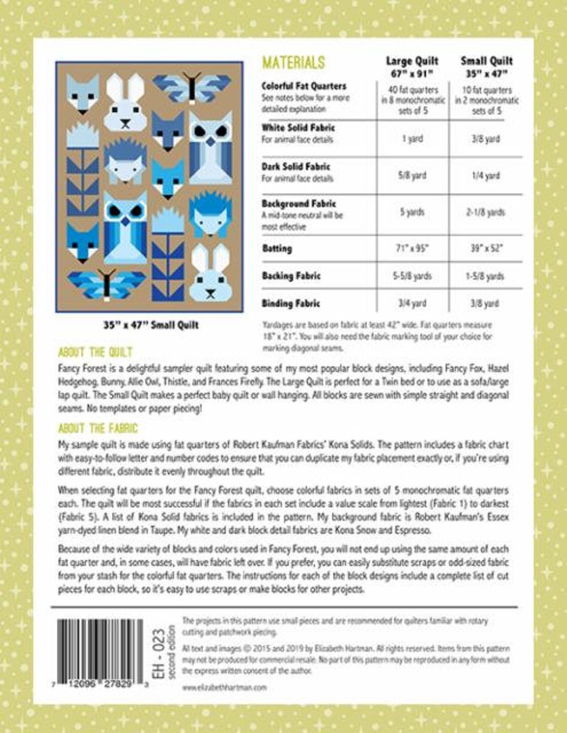Fancy Forest Quilt Pattern EH 023 Patterns by Elizabeth | Etsy