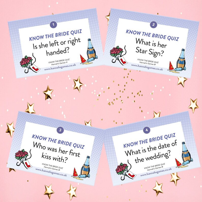 Bride Quiz Bachelorette Game Credit Card Sized Hen Party Game 20 ...