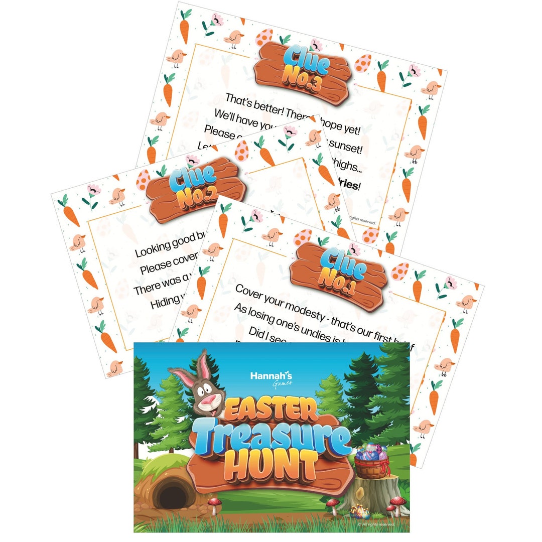 Easter Egg Hunt Treasure Hunt Clues Party Game Cards Kit Chocolate ...