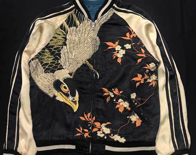 Vintage Japanese Sukajan Souvenir Jacket Japan Eagle and Sakura Rayon ...