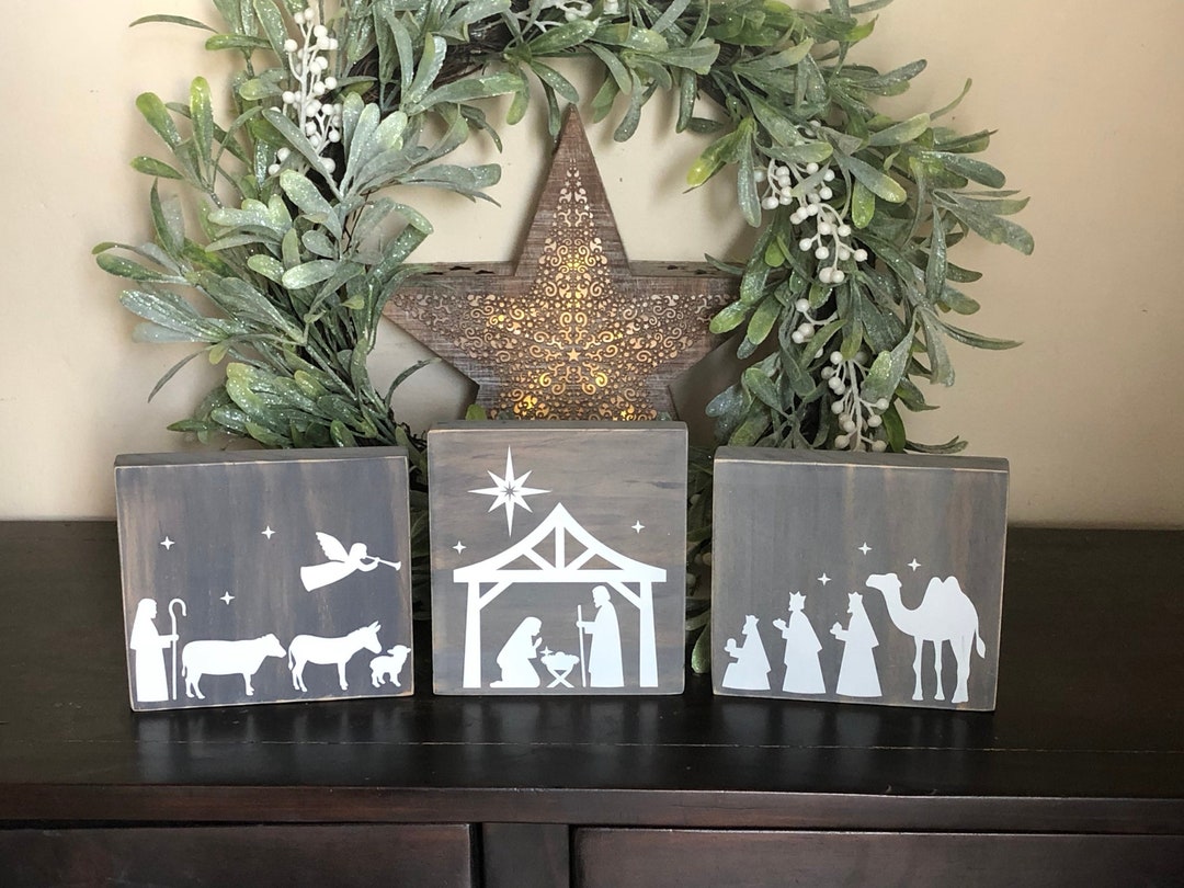 Nativity Set, Wooden Nativity Scene, Rustic Christmas Decor, Wooden ...