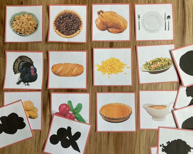 Thanksgiving Shadow Matching Cards Fall Autumn Feast - Etsy