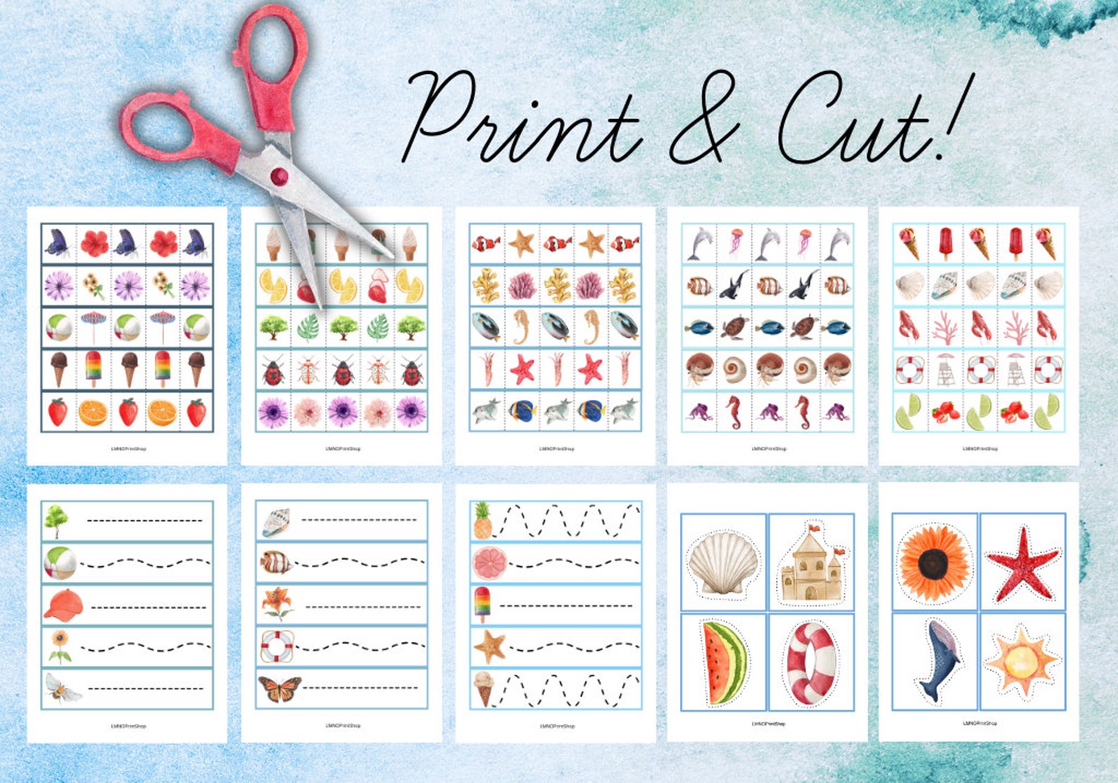 Summer Cutting Practice Strips Cards Montessori Tray | Etsy