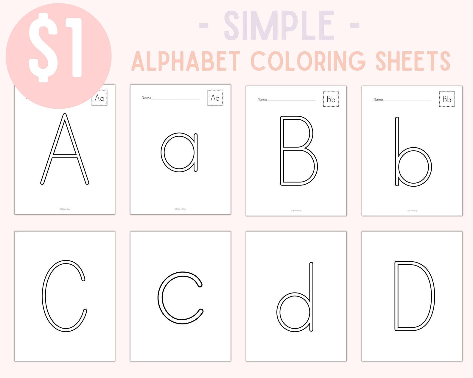 Simple Alphabet Outline Coloring Worksheets Toddler - Etsy