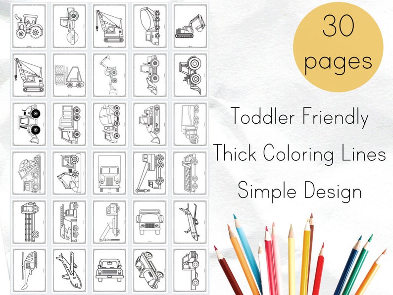 Truck Vehicle Car Coloring Page Bundle Toddler Preschool - Etsy