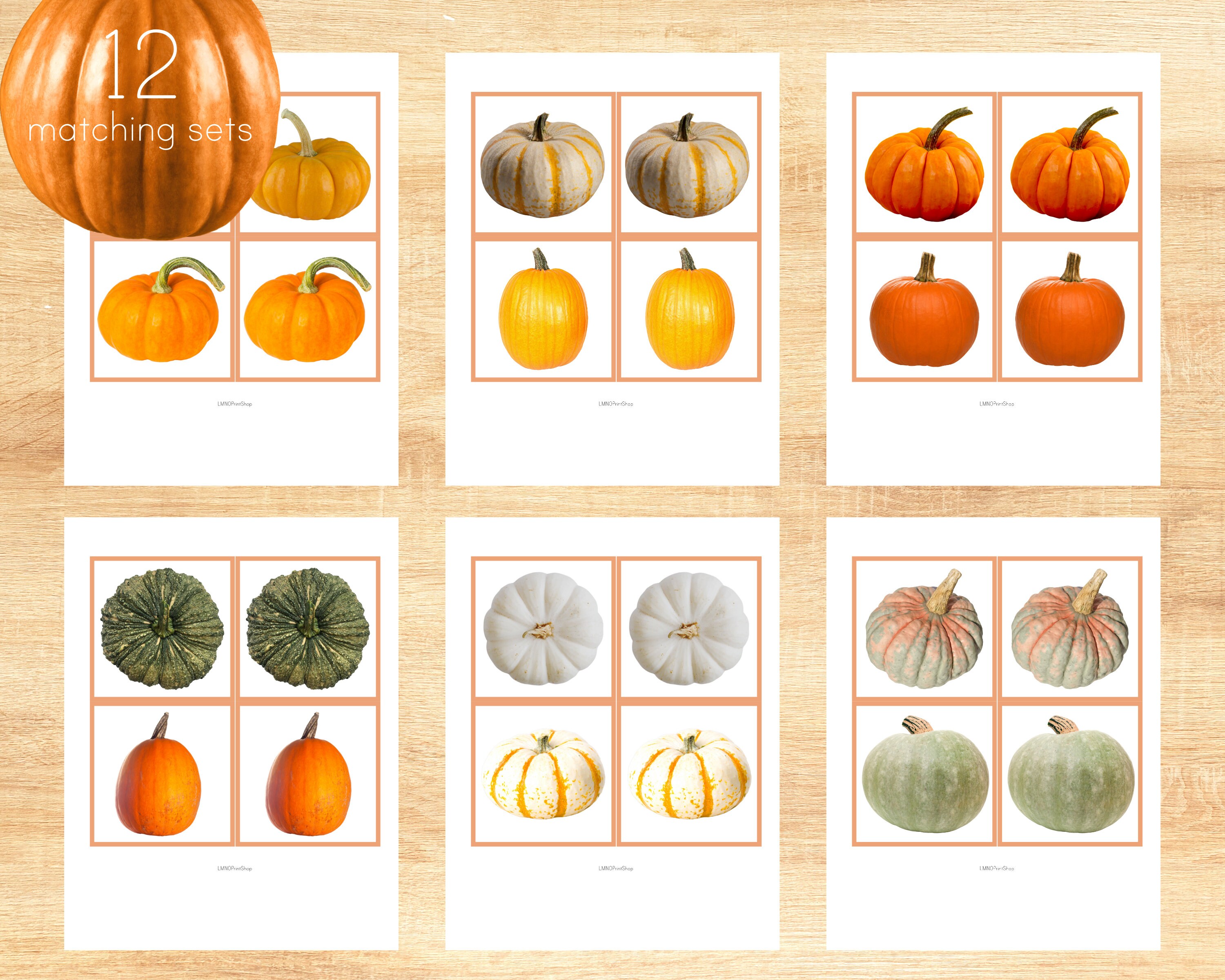 Pumpkin Matching Cards - Preschool Montessori Activity - Kindergarten ...