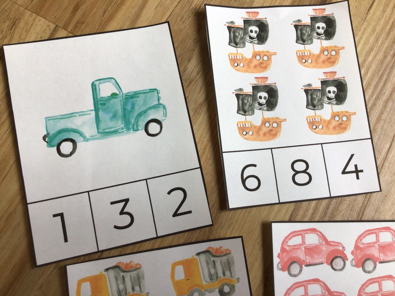 Cars & Trucks Counting Number Clip Cards 1-10 Preschool - Etsy