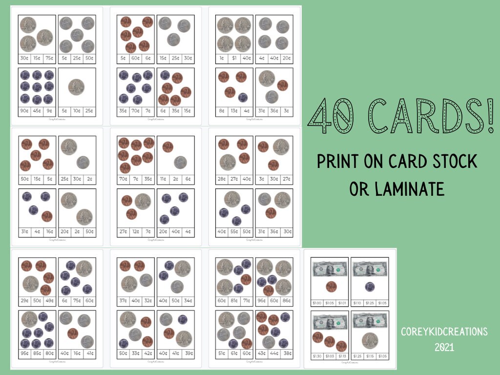 Money Coin Counting Clip Cards - Kindergarten 1st 2nd Grade Math ...