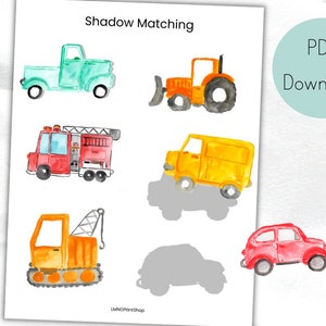 Cars & Trucks Shadow Matching - Printable Busy Book Binder Page ...