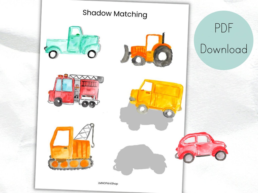 Cars & Trucks Shadow Matching - Printable Busy Book Binder Page ...