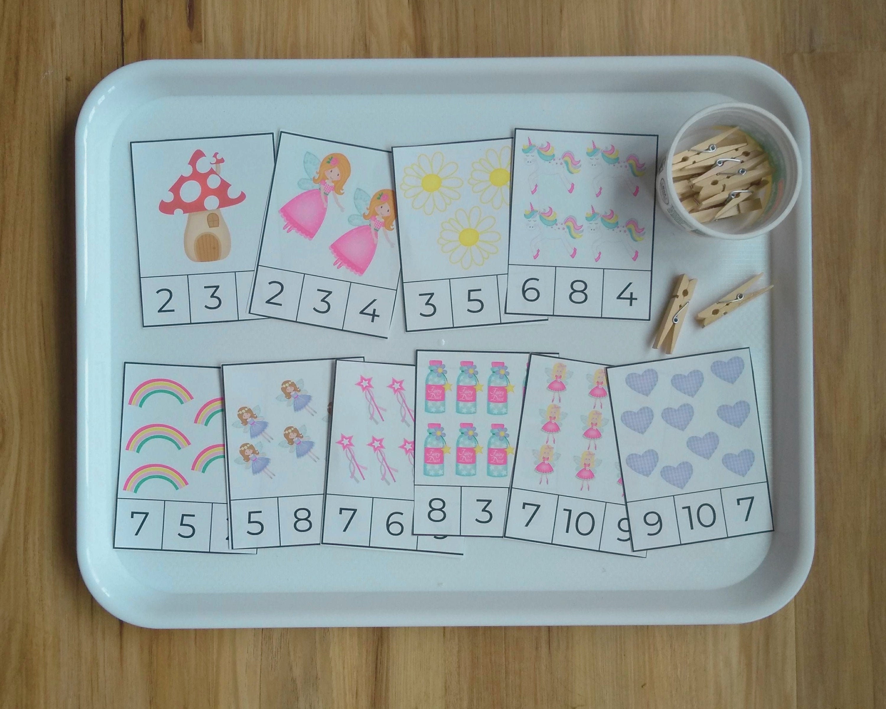 Number Clip Cards - Fairies, Rainbows & Unicorns! Princess Counting ...