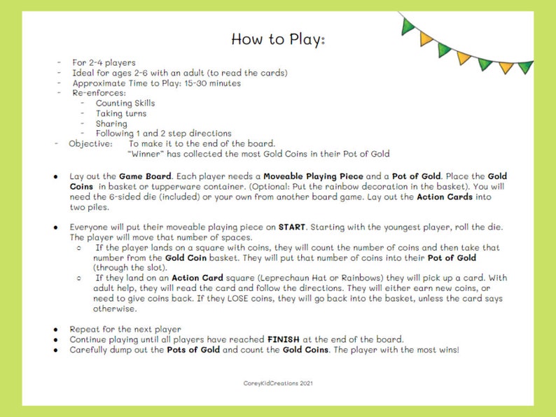 Saint St. Patrick's Day Board Game - Toddler Preschool Kindergarten ...