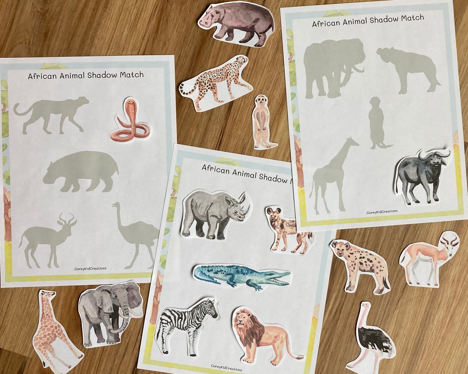 African Animals Shadow Matching Preschool Printable Busy | Etsy