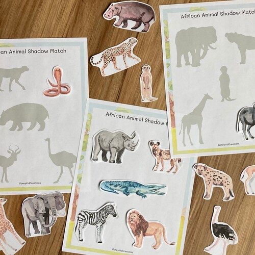 African Animals Shadow Matching Preschool Printable Busy - Etsy