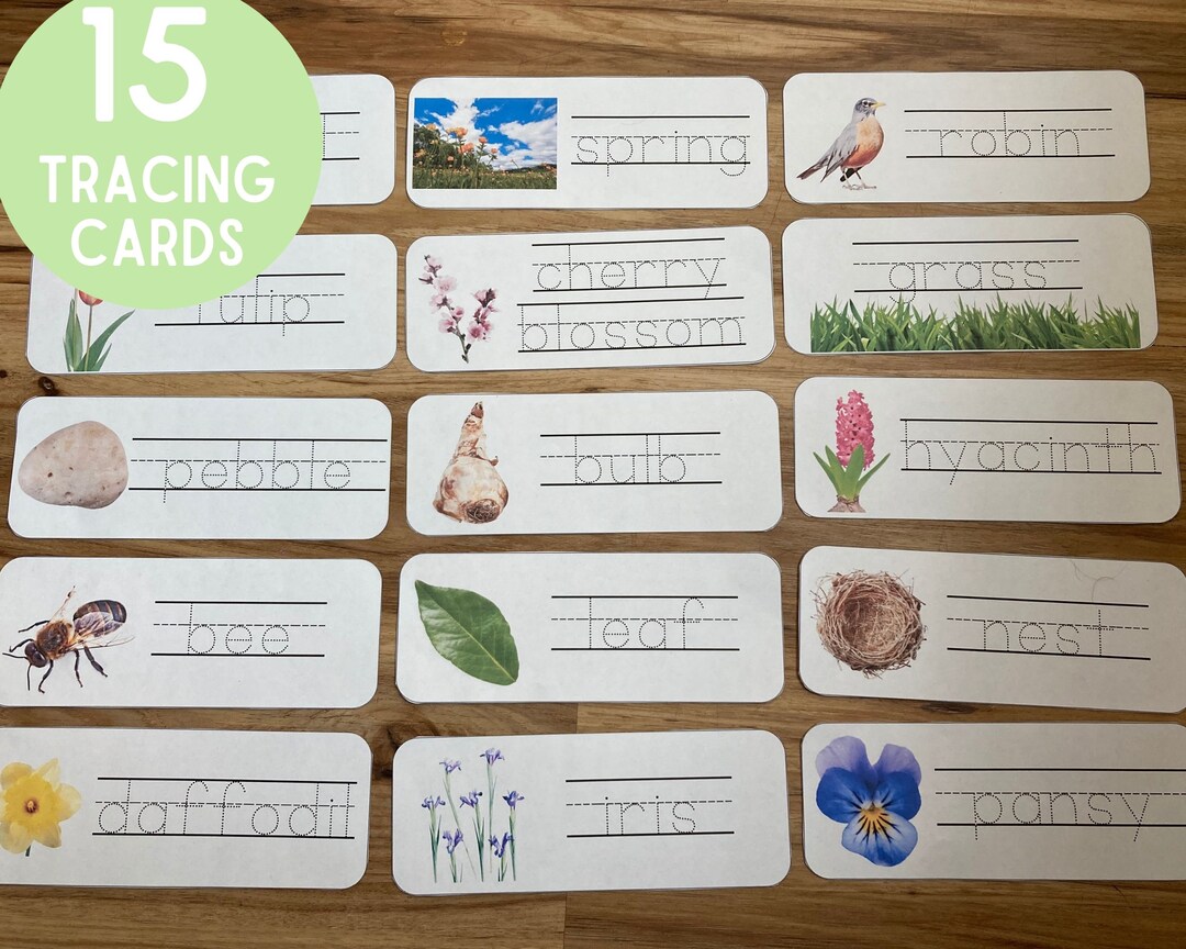 Spring Writing Practice Tracing Cards - Toddler Preschool Kindergarten ...
