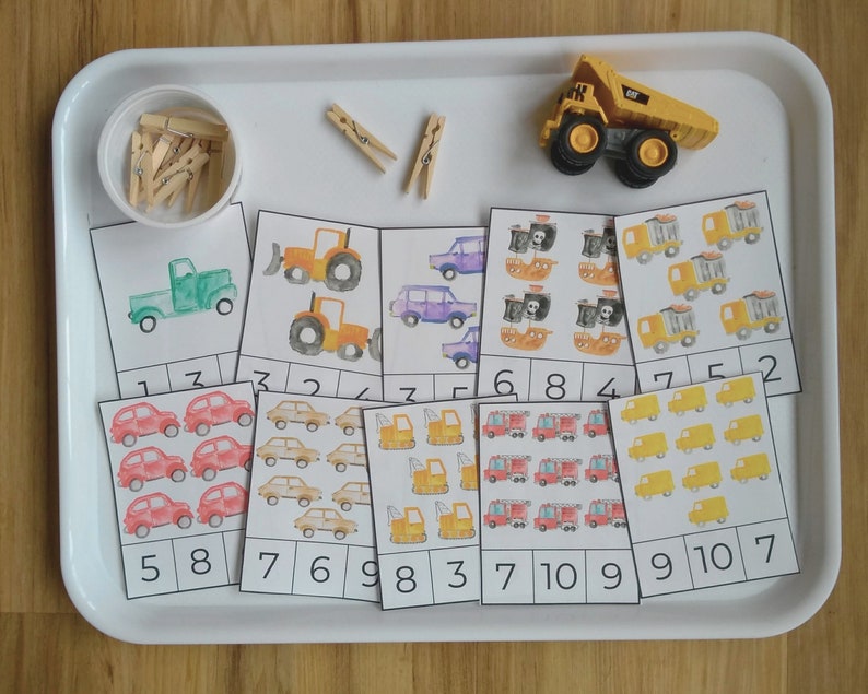Cars & Trucks Counting Number Clip Cards 1-10 Preschool - Etsy