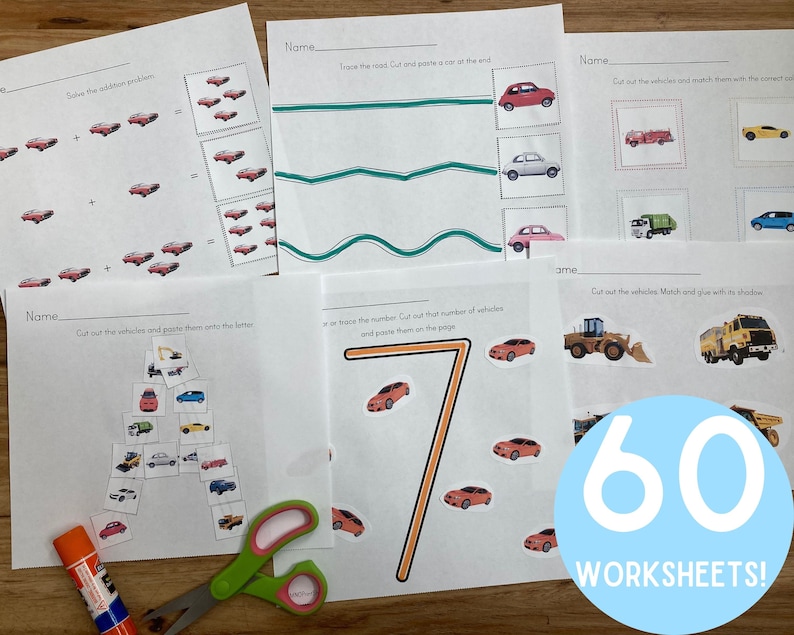 Cars Cut and Paste Worksheets Printable Transportation Trucks Preschool ...