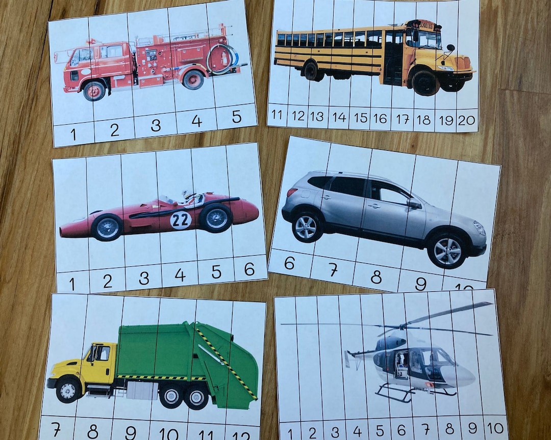 Cars & Trucks Number Order Puzzles - Firetruck Plane Counting Toddler ...