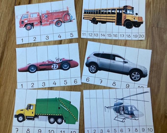 Cars & Trucks Number Order Puzzles - Firetruck Plane Counting Toddler ...